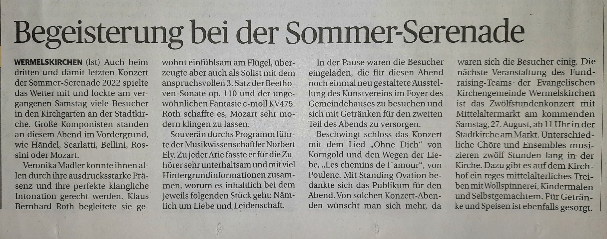 PRESSE: Begeisterung bei der Sommer-Serenade 2022: Liederabend „Les ...